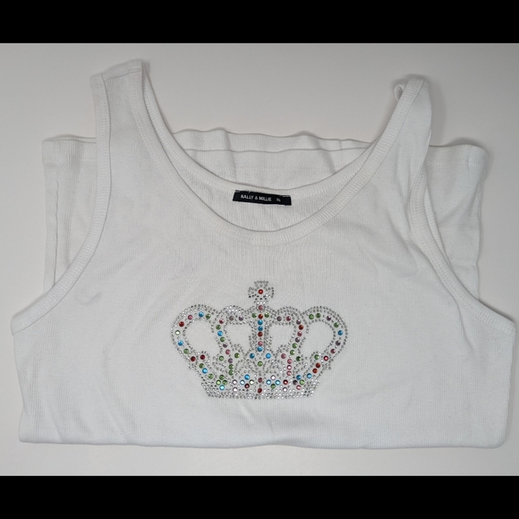 Nally & Millie | Tops | Jeweled Crown White Tank Top | Poshmark